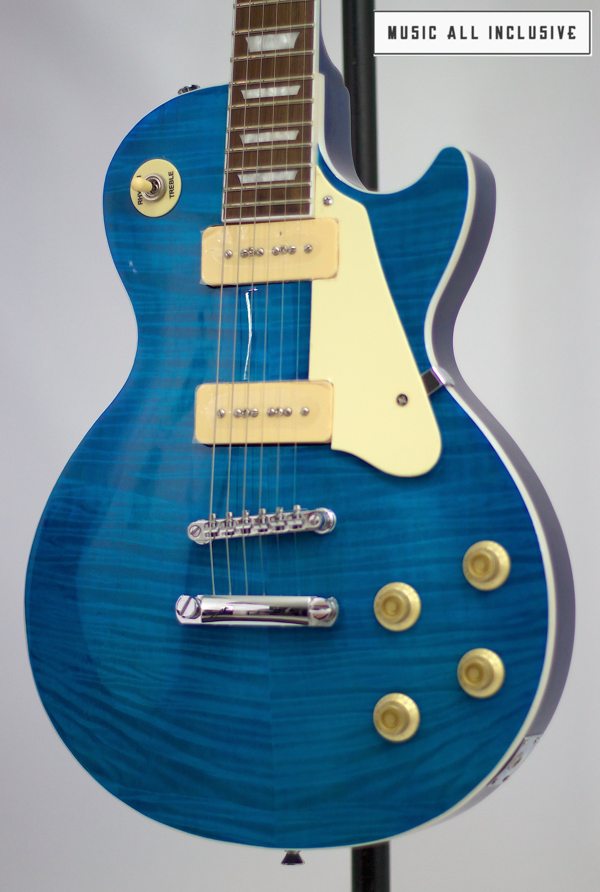 Chibson Les Paul Gibson P90 Copy Maple Top Blue – Music All Inclusive